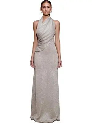 Meshki Elma Lurex Knit Halter Maxi Dress - Silver