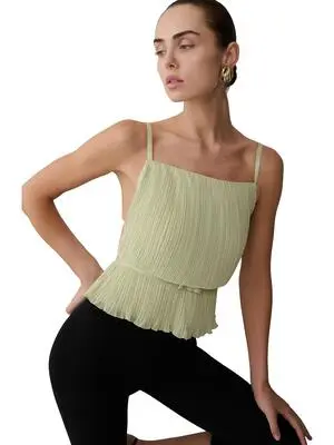 Meshki Lilou Pleated Sleeveless Top Sage