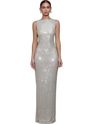 Meshki Magnolia Sleeveless Diamante Maxi Dress - Silver
