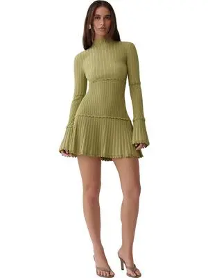 Meshki Adena Pointelle Knit Mini Dress - Olive