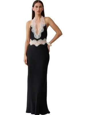 Meshki Louise Satin And Lace Maxi Dress - Black