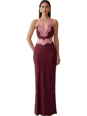 Meshki Louise Satin And Lace Maxi Dress - Red