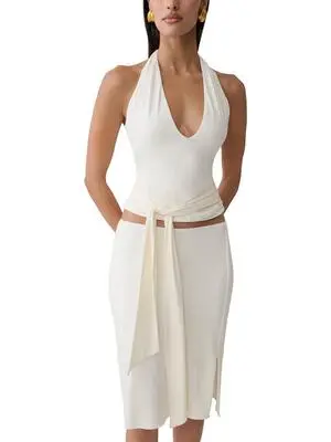 Meshki Daine Peached Jersey Halter Top - Ivory