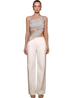 Meshki Corah Lurex Drape Knit Top - Silver