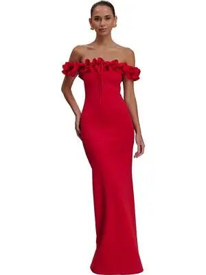 Meshki Nova Ruffle Off Shoulder Maxi Dress - Ruby Red