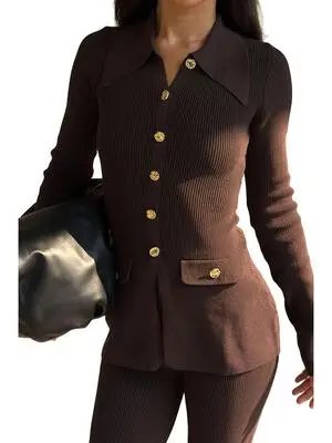 Meshki Suzie Ribbed Long Sleeve Longline Top Chocolate