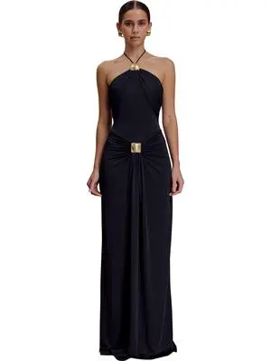 Meshki Quincy Halter Maxi Dress With Hardware Black
