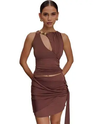 Meshki Alicent Slinky Beaded Top - Chocolate