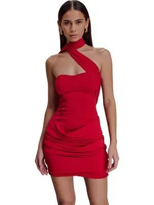 Meshki Mattea Slinky And Mesh Mini Dress With Scarf - Red