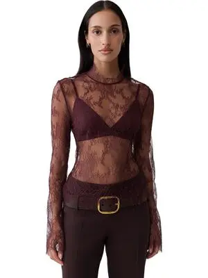 Meshki Alizette High Neck Long Sleeve Lace Top - Red