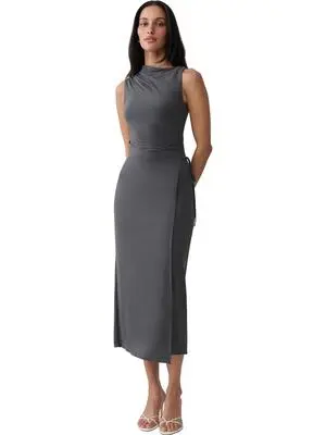 Meshki Euphemia Cupro Midi Wrap Dress Grey