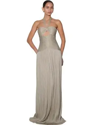 Meshki Juliette Pleated Chiffon Maxi Dress - Silver