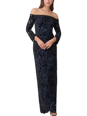 Shoshanna Joelle Velvet Cutwork Dress - Jet/navy