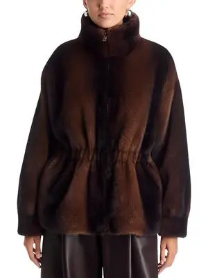 DUCIE Kai Faux Fur Zip Front Jacket - Chesnut