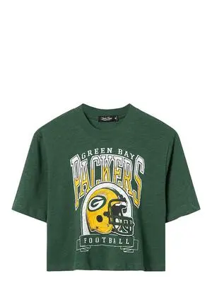 Junk Food Clothing Green Bay Packers Helmet Mock Neck Crop Tee - Hunter