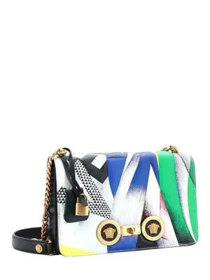 VERSACE Medusa Padlock Icon Flap Bag Printed Leather Medium Shoulder Bag