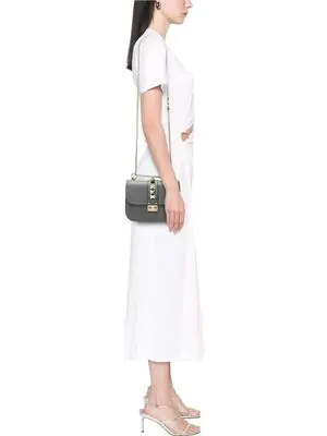 Valentino Garavani 2000-2017 Small Leather Rockstud Glam Lock Crossbody Bag - Grey