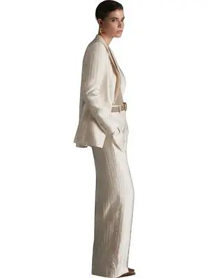ATELIER Satin Pinstripe Wide-leg Trousers - Cream