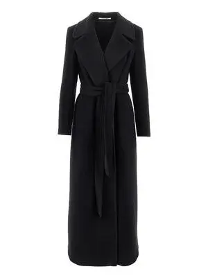 TAGLIATORE Wool Cloth Long Coat With Belt