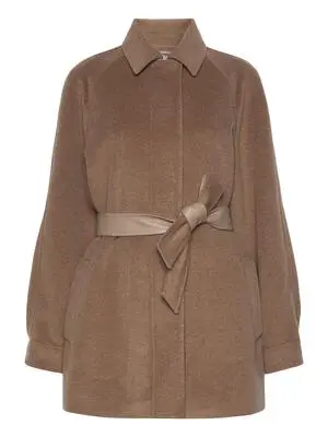 Max Mara Cashmere Leather-trim Wrap Coat - Metallic
