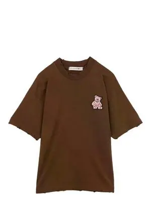 Joshua Sanders Distressed-effect Teddy-patch T-shirt - Brown