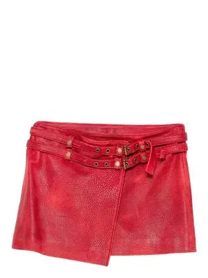 Cynthia Rowley Winona Leather Wrap Skirt - Red