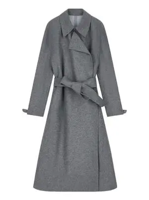 Emporio Armani Belted Wool-blend Oversized Coat - Grey