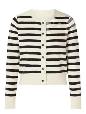 MARIA MCMANUS Striped Frayed Cashmere And Cotton-blend Cardigan