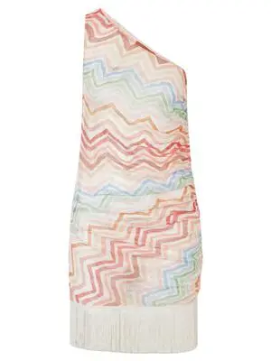 Missoni One-shoulder Fringed Striped Crochet-knit Mini Dress - No