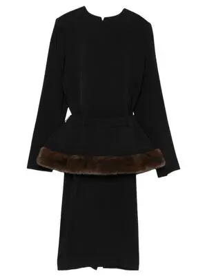 Stella McCartney Faux-fur Peplum Midi Dress - Black