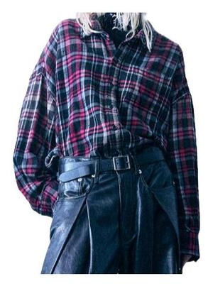 R13 Drop Neck Workshirt Black Fuchsia