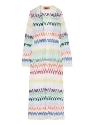 MISSONI Striped Metallic Crochet-knit Cardigan