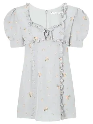 Alessandra Rich Floral-print Ruffle-trim Silk-crepe Mini Dress - No