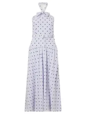Alessandra Rich Belted Polka-dot Bow-detail Silk Midi Dress - Blue