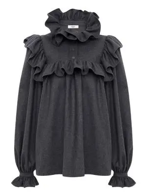 Chloé Chloé Ruffled High-Neck Blouse Pattern Gray