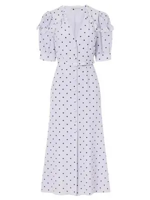 Alessandra Rich Lace-trimmed Silk Midi Dress - Blue