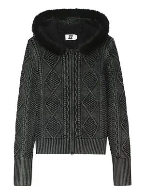 Izzue Cable-knit Hooded Cardigan - Black