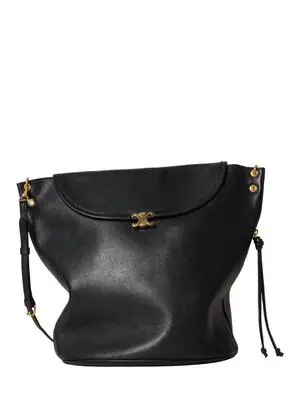 Celine Soft Triomphe Bucket In Shiny Lambskin - Black