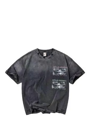 VALE FOREVER Distressed Graphic-print T-shirt - Black