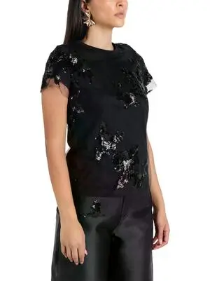 MARQUES' ALMEIDA Sequin-embellished Tulle-overlay T-shirt - Black