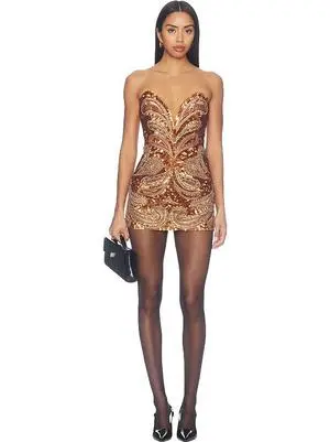 Retrofete Circe Embroidered Dress In Brown - Hazelnut