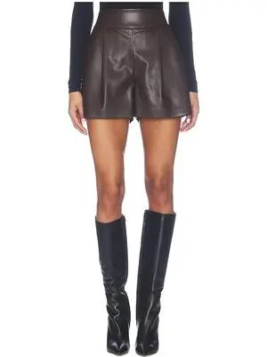 Susana Monaco Faux Leather Pleated Shorts In Brown - Java