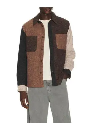 LES DEUX Wool Colourblock Overshirt In Brown - Mole Brown