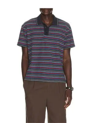 Rag & Bone Stripe Pique Polo In In Navy - Navy Multi