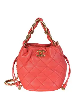 Chanel Quilted Calfskin Chain Is More Bucket Bag - Red