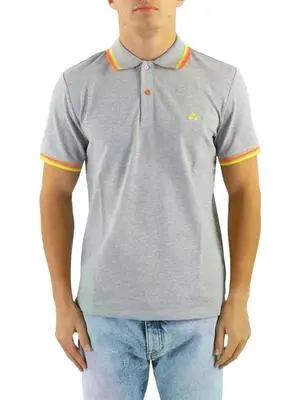 Peuterey Logo-patch Striped-trim Polo Shirt - Grey
