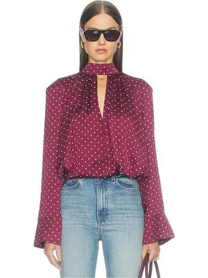 ROTATE BY BIRGER CHRISTENSEN Dot Satin Bow Shirt In Wine - Winetasting Combo