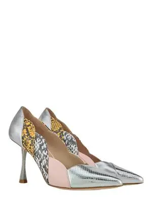 KAT MACONIE Divina Snakeskin-effect Scalloped Pumps - Silver