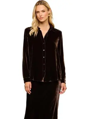 L'Agence Argo Velvet Blouse Top - Dark Java