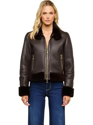 L'AGENCE Glacia Shearling Jacket - Dark Java